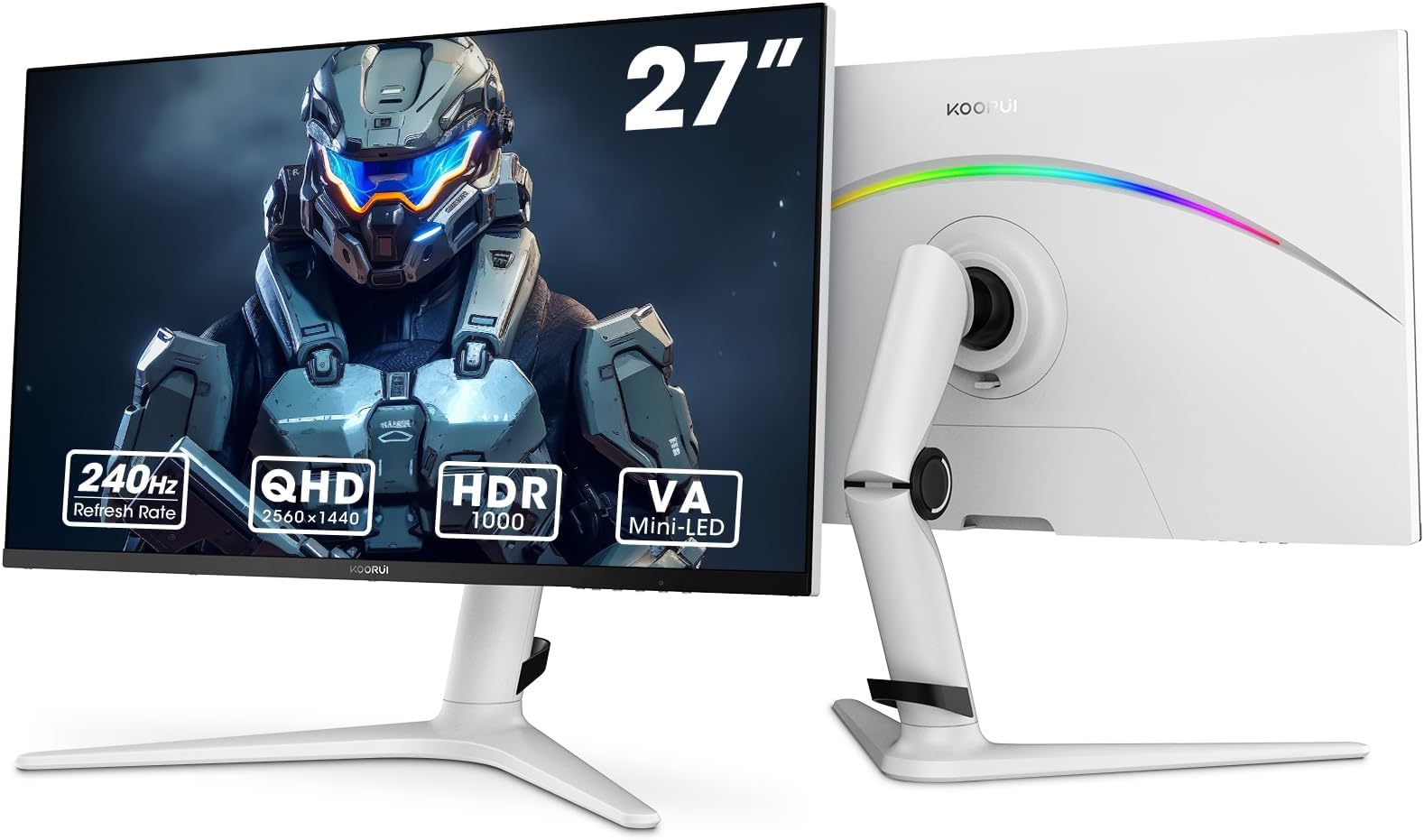 KOORUI 27 Inch Gaming Vertical Monitor VA mini-LED QHD (2560 x 1440), 240 Hz,1ms, HDR 1000, DCI ...