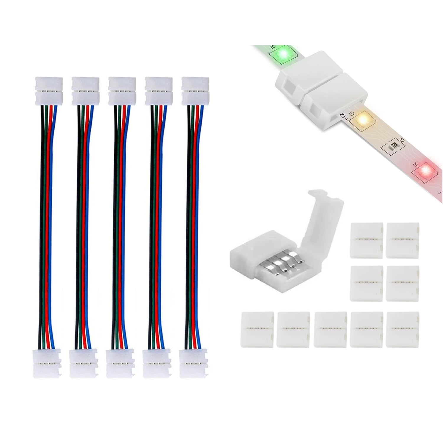 ENQIMAOYI LED Light Strip Connectors for RGB Strip Lights,10-Pack 4pin ...