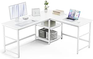 Amazon | DEWEL l字デスク パソコンデスク ゲーミングデスク 奥行60cm 幅170+150cm 棚付き L字 コーナーデスク ゲーミング机 l字型デスク 机 木製 頑丈 ...