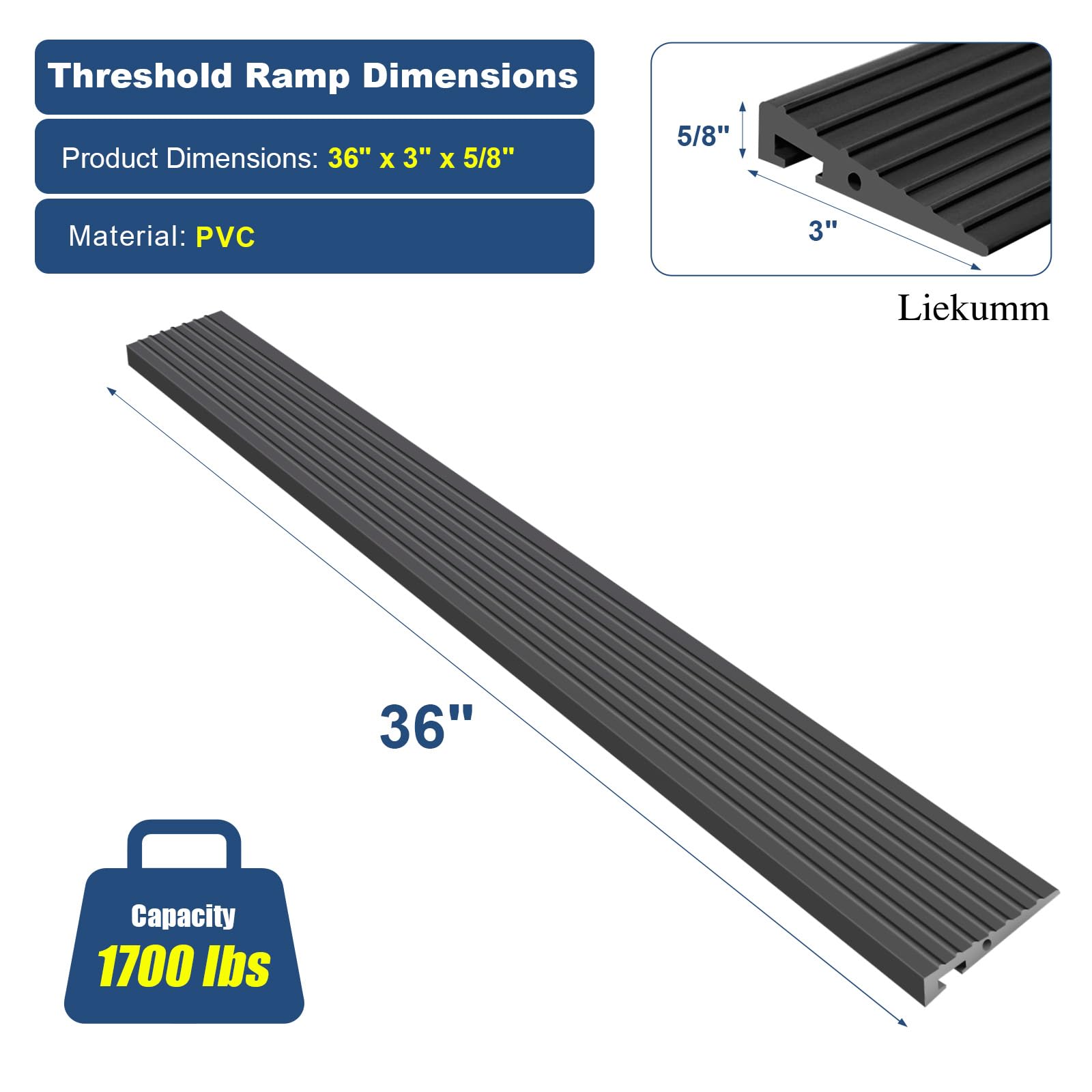 Snapklik.com : 5/8" Rise PVC Threshold Ramp For Doorways, 1700 Lbs ...