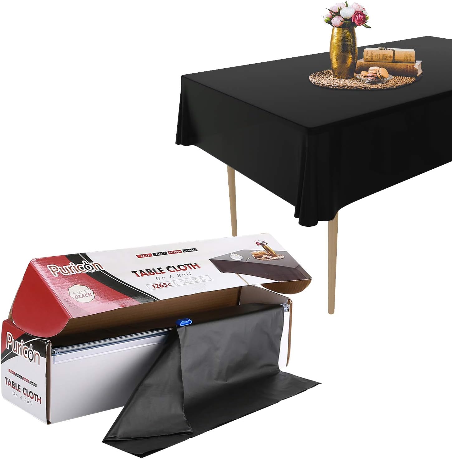 Amazon.com: Thick Black Plastic Disposable Plastic Tablecloth Roll with ...