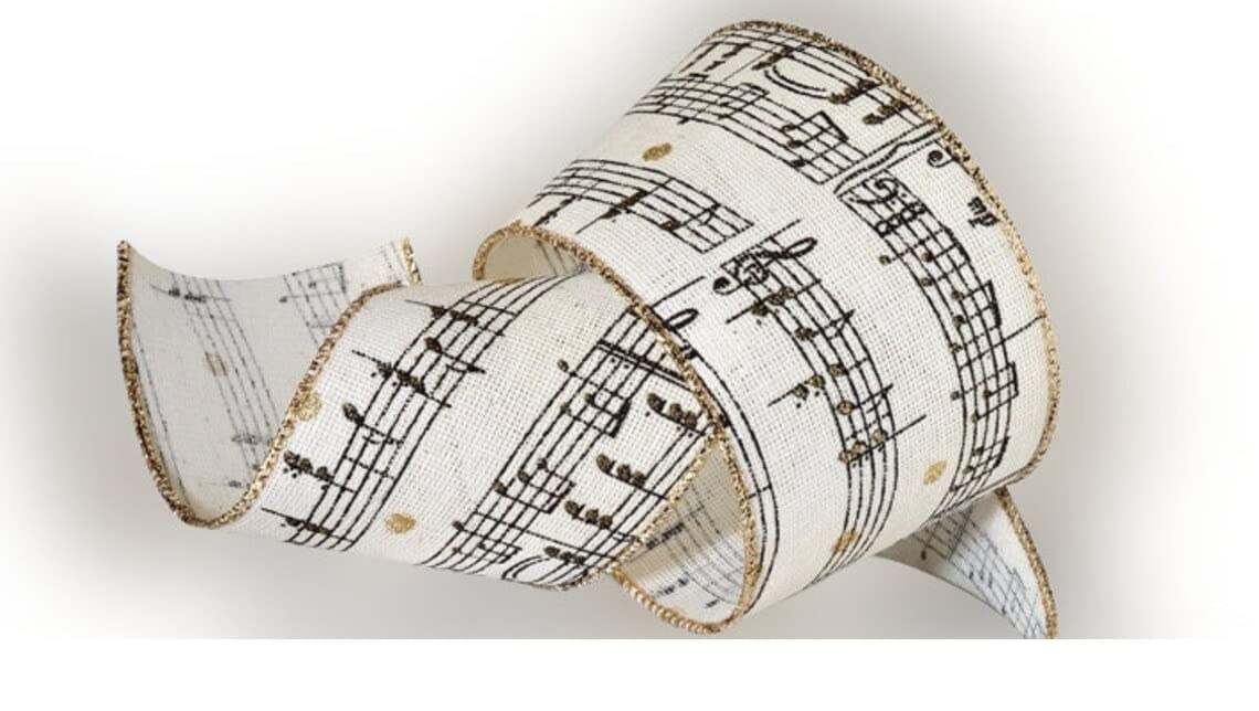 Amazon.com: 1.5 inch Music Wired Ribbon Music Notes Ribbon Gold Edge ...