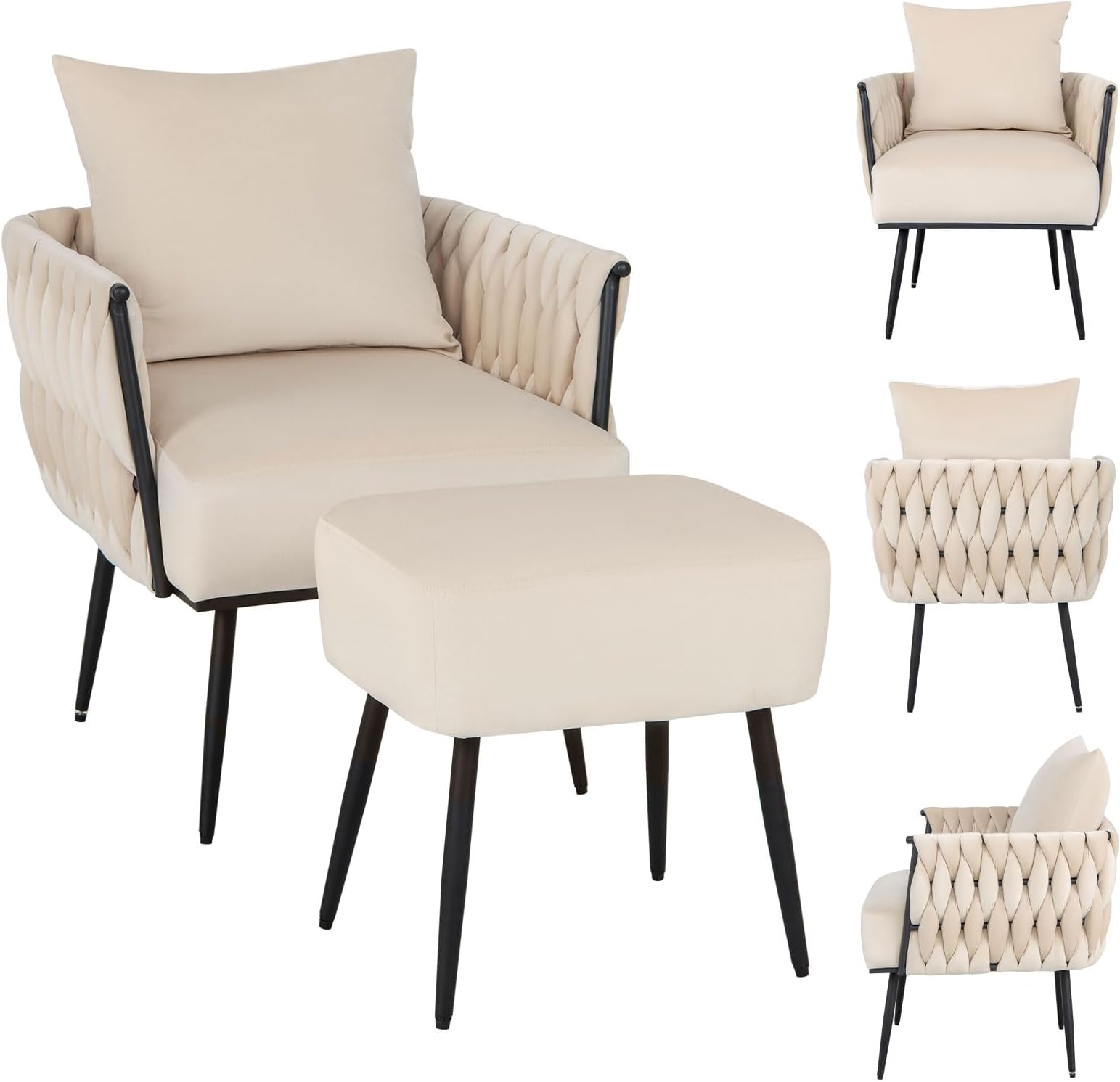 Amazon.com: Giantex Velvet Accent Chair with Ottoman, Modern Comfy Arm ...