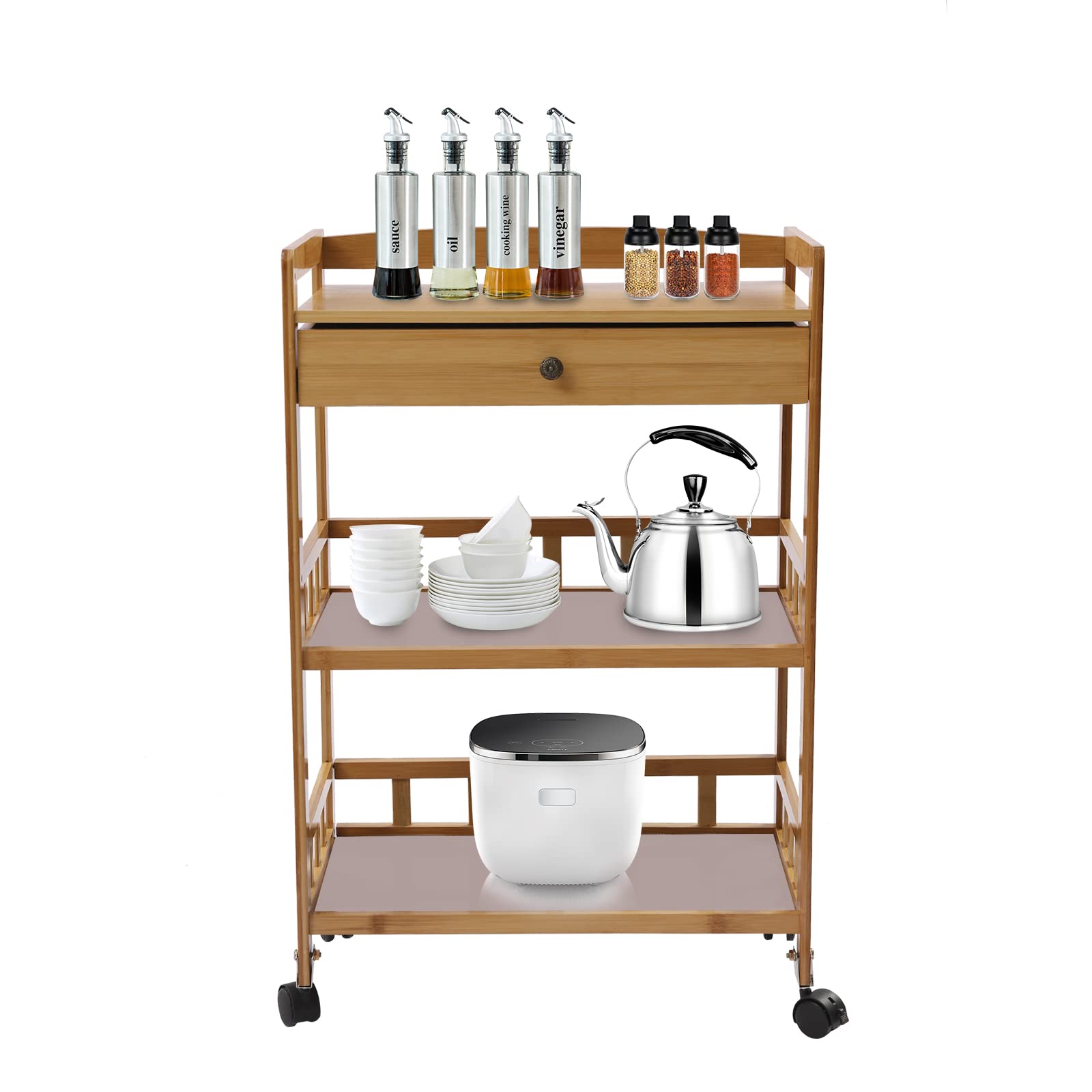 Amazon.com: Bamboo Kitchen Storage Cart on Wheels, 3 Tier Rolling ...