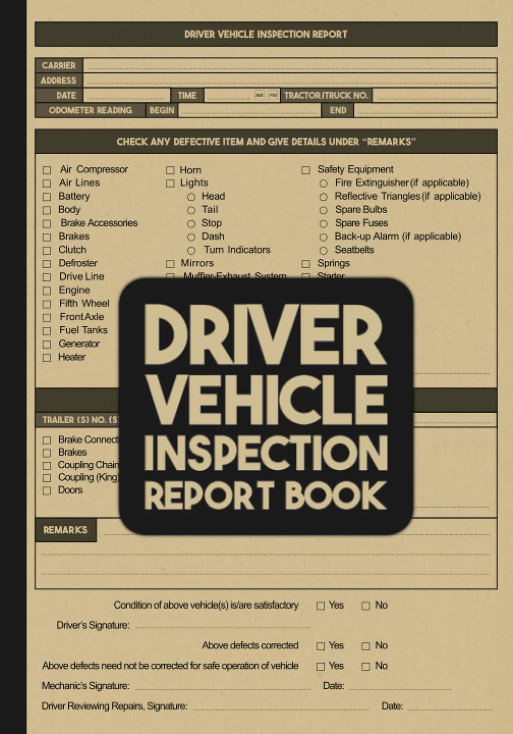 Driver Vehicle Inspection Report Book: Driver's Vehicle Inspection ...