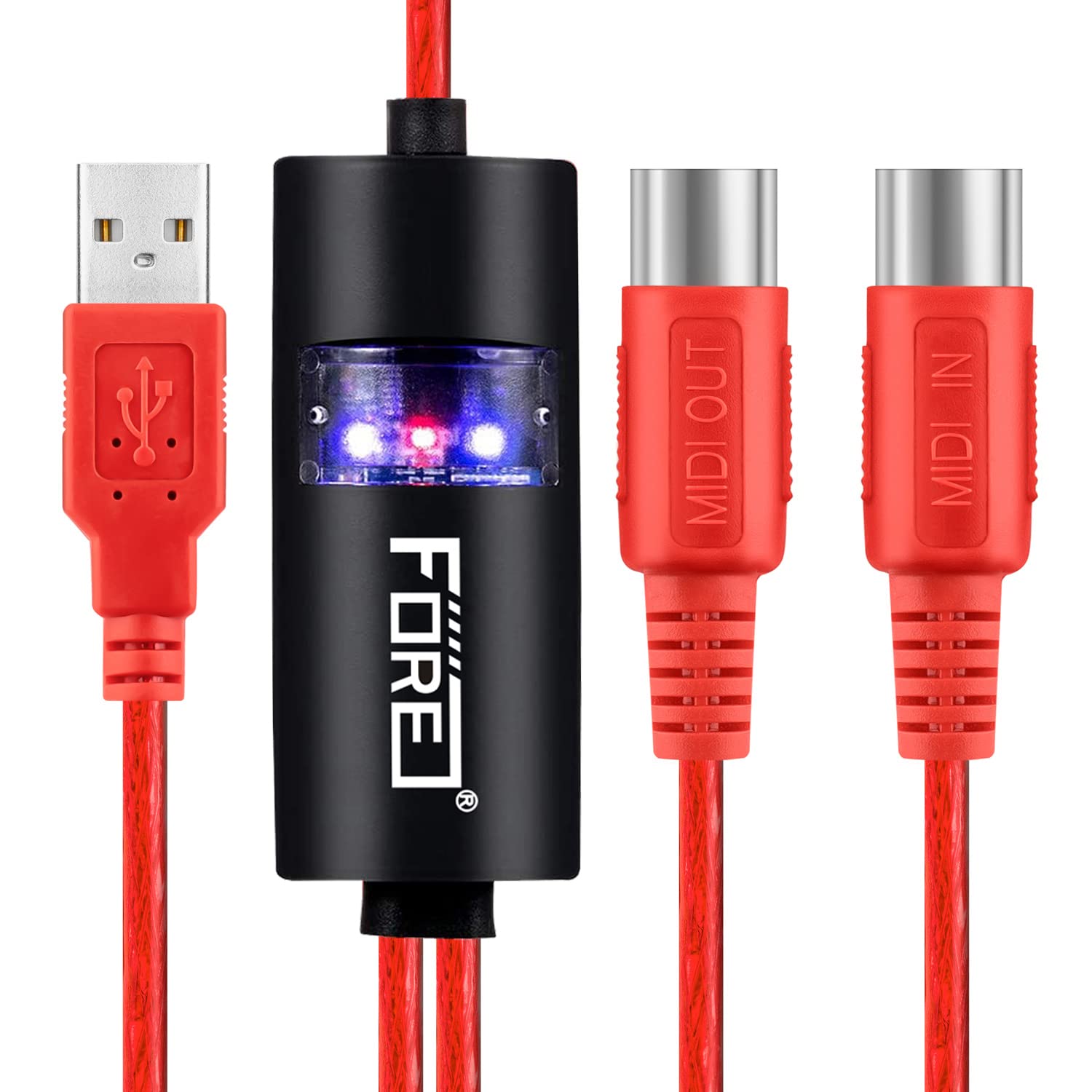 FORE MIDI to USB Interface MIDI Cable Adapter with Input&Output Connecting with Keyboard ...