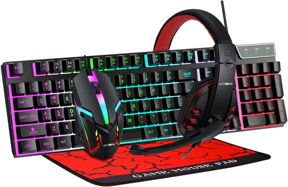 Amazon.com: ULTRONIX Wired RGB Backlit Gaming Bundle – Ergonomic ...