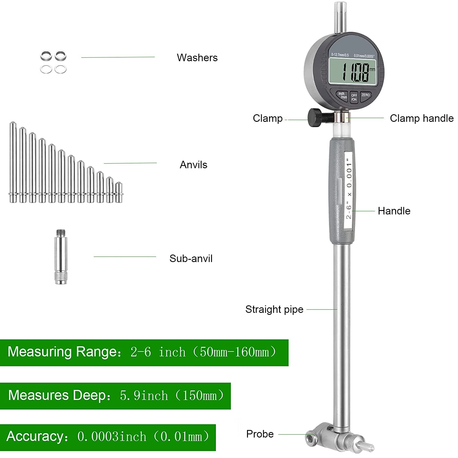 Rigckoml Digital Dial Indicator Bore Gauges, Engine Cylinder ...