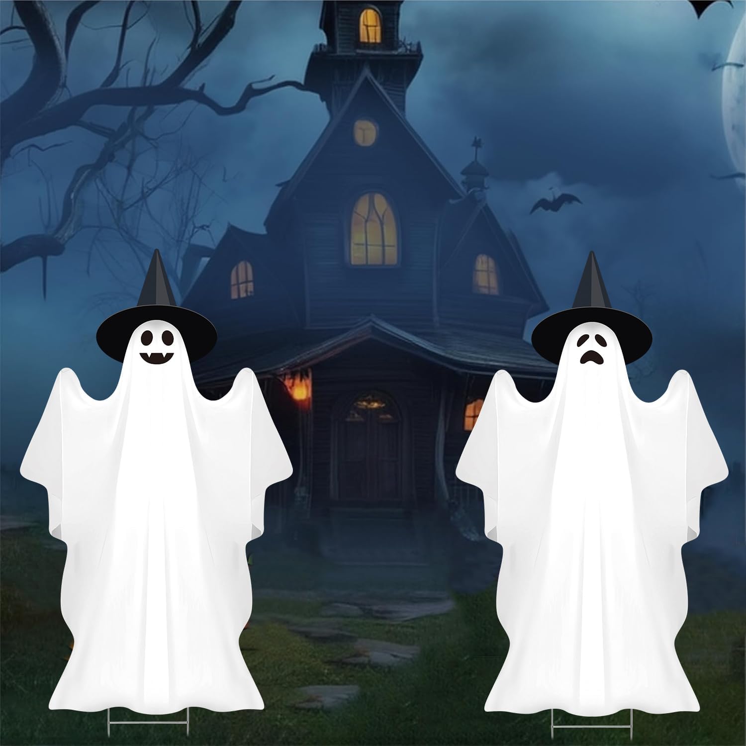 Amazon.com : Large Ghost Outdoor Yard Signs, 2PCS Scary Lawn ...