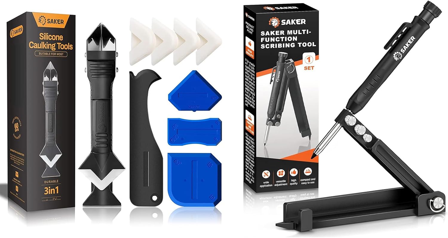 Saker Silicone Caulking Tools Caulk with Multi-function Scribing Tool- Construction Pencil ...