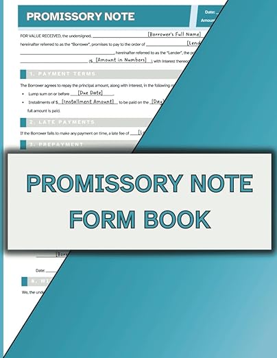 Amazon.com: Promissory Note Form Book: 80 Single-Sided Loan Agreement ...