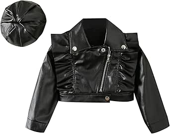 Amazon.com: Toddler Girls Faux Leather Motorcycle Jacket Cute Ruffle ...