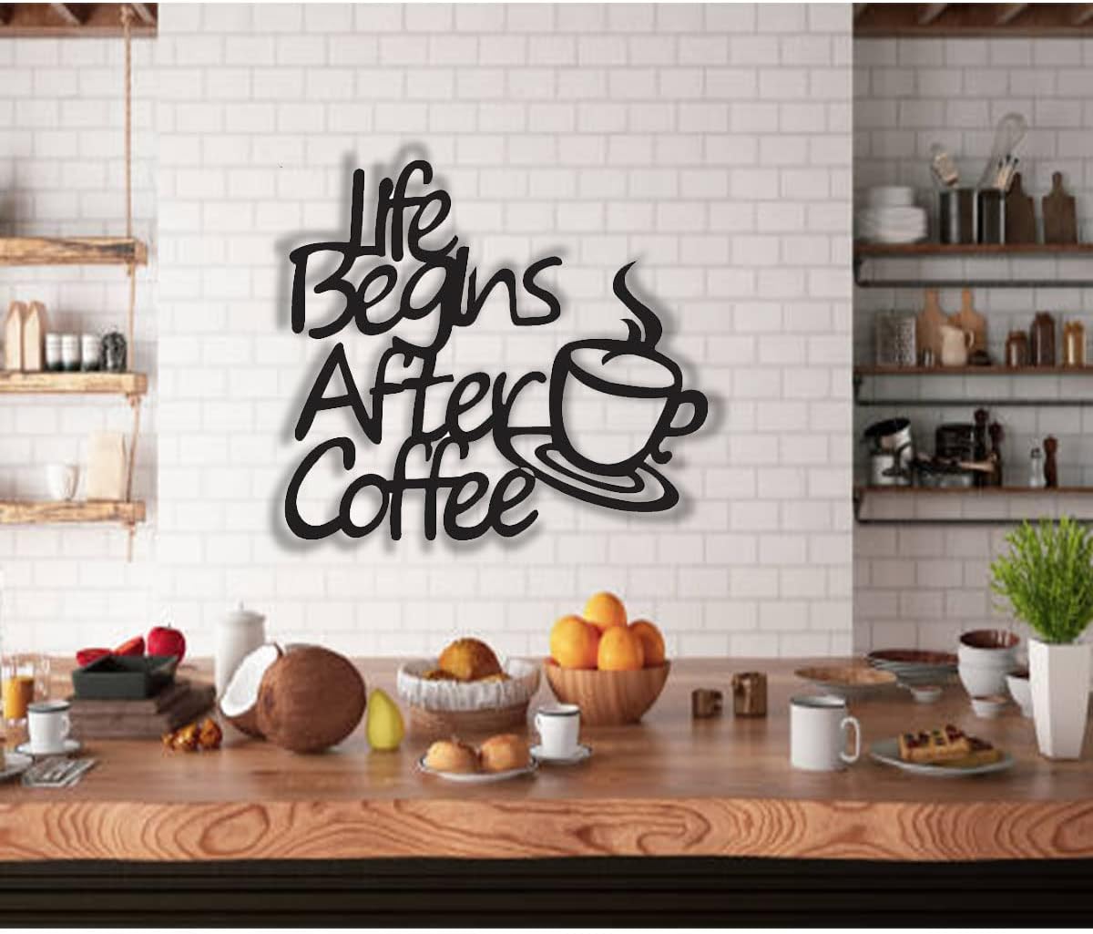 eCraftIndia "But First Coffee with Mug Black Engineered Wood Cutout ...