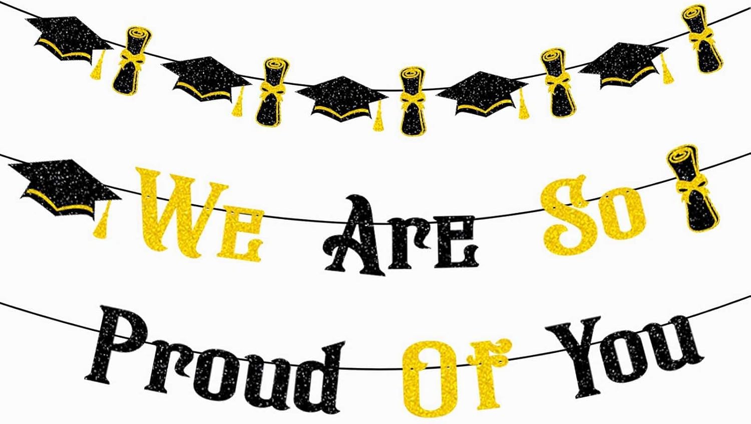 Amazon.com: Congrats Grad Graduation Banner, Black and Gold Graduation ...