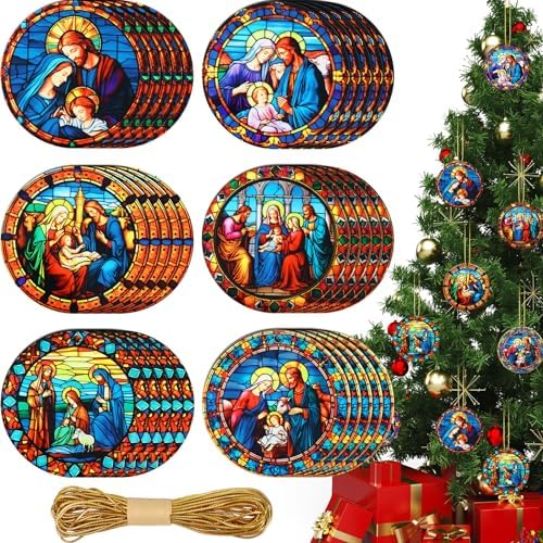 Amazon.com: Soaoo 60 Pcs Nativity Scene Christmas Tree Ornament ...