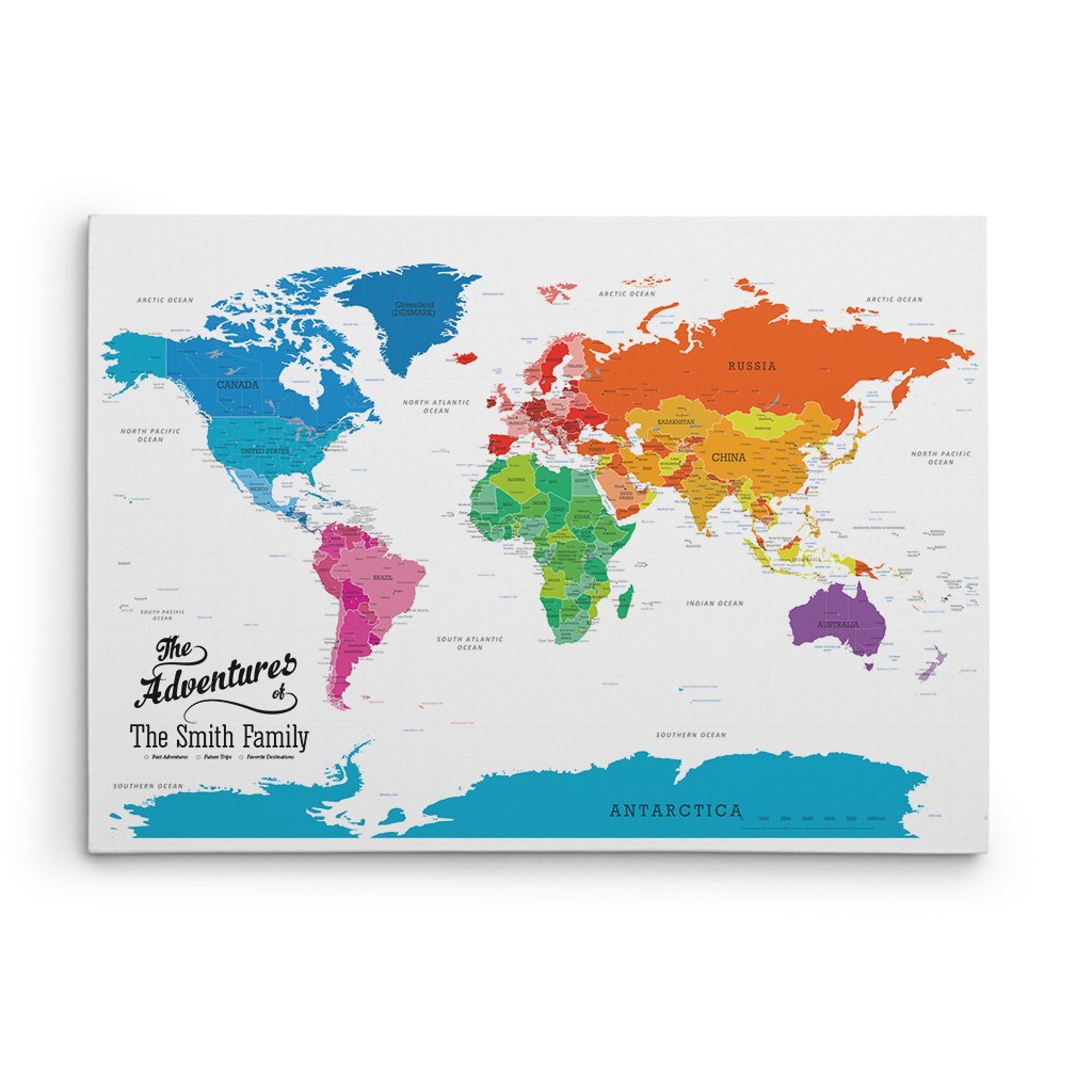 Gallery Wrapped - Colorful World Push Pin Travel Map with pins: Amazon ...