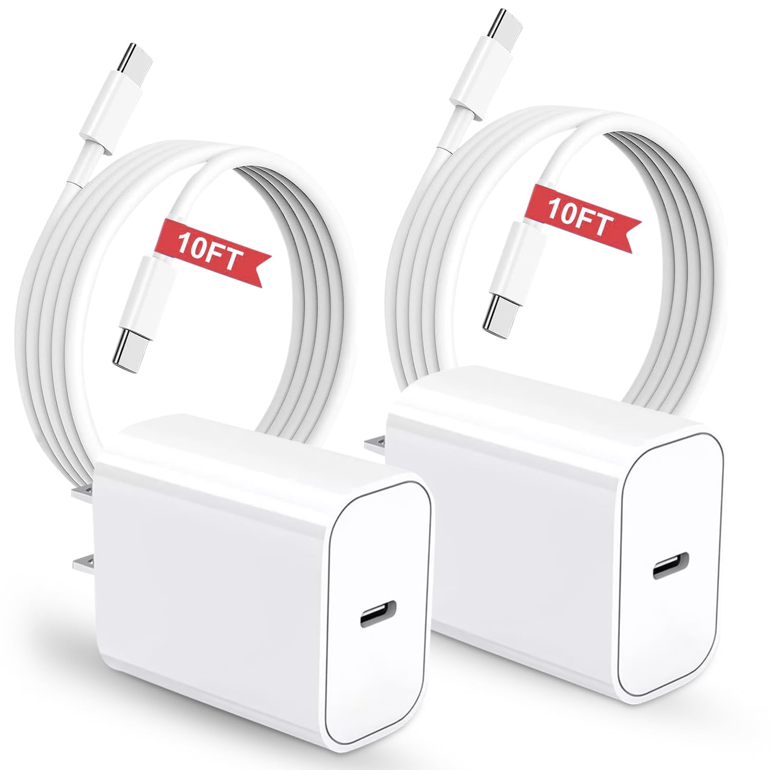 Amazon.com: (2 Pack) Smart 3-Power Level USB-C Fast Chargers with 10ft ...