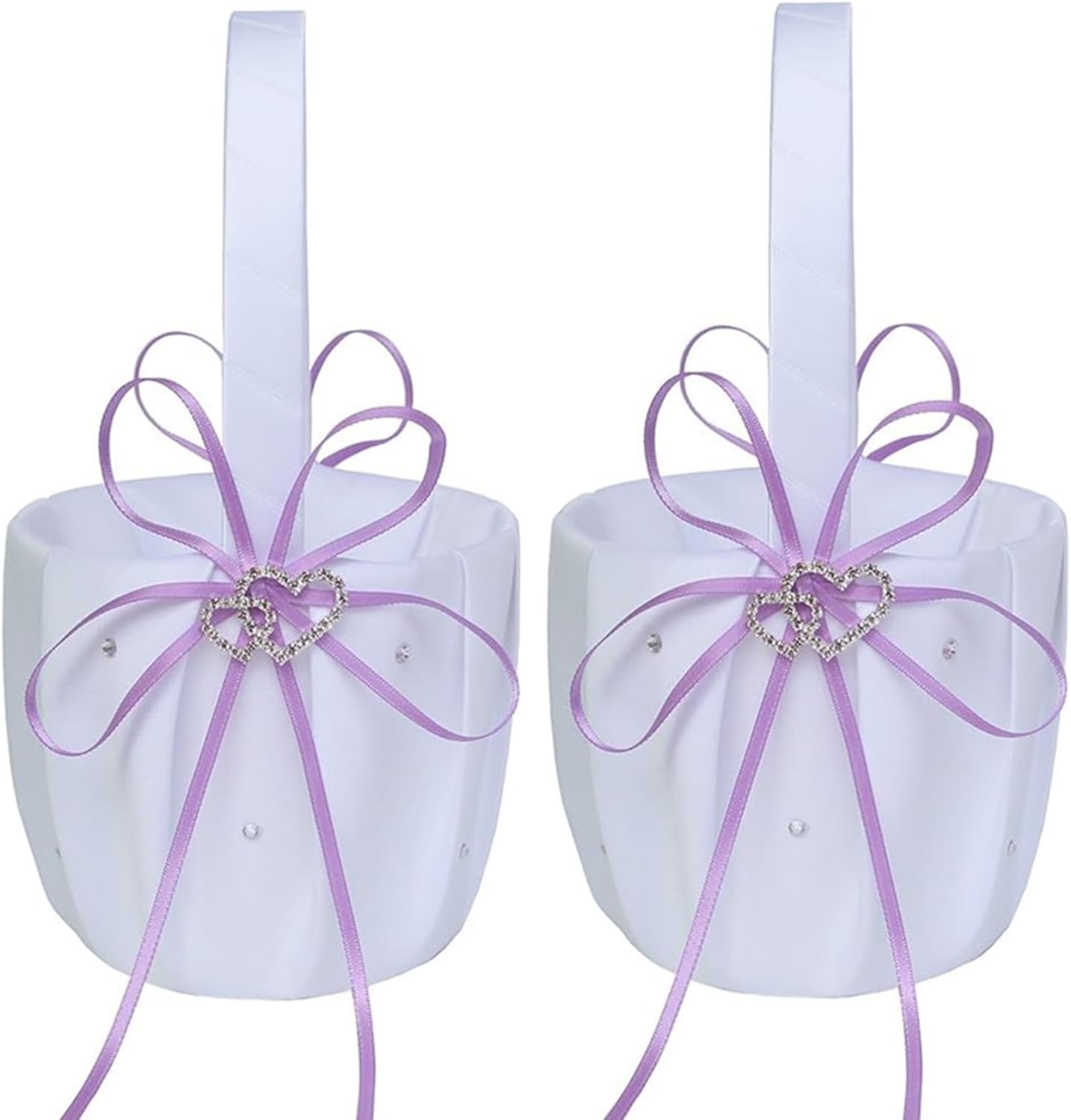 Amazon.com: 2PC Wedding Flower Girl Basket, White Satin Flower Storage ...
