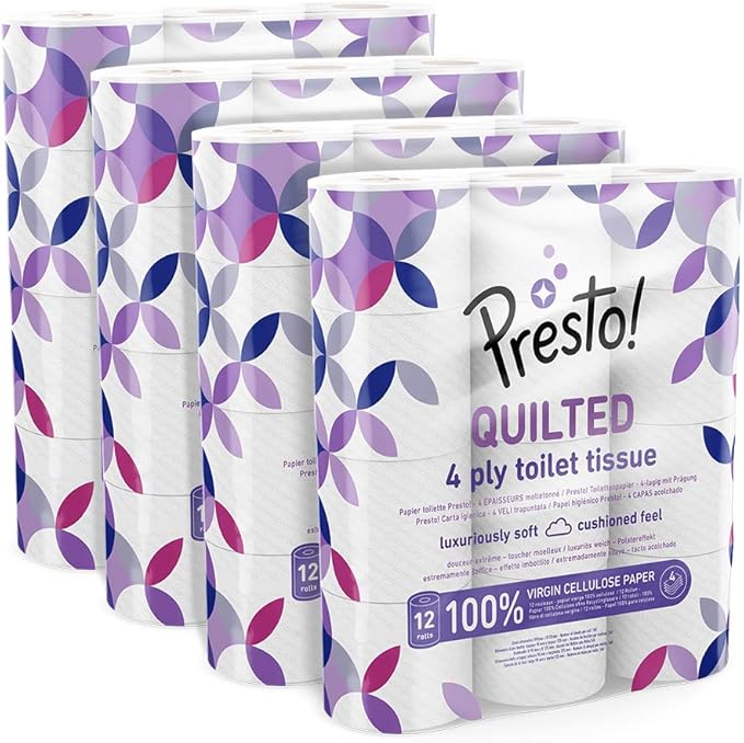 Amazon Brand - Presto! 4-Ply Quilted Toilet Tissues, Unscented, 7680 ...