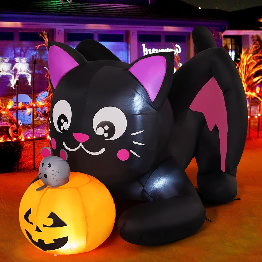 Amazon.com: COMIN 5 FT Halloween Inflatables Cat Outdoor Decorations ...