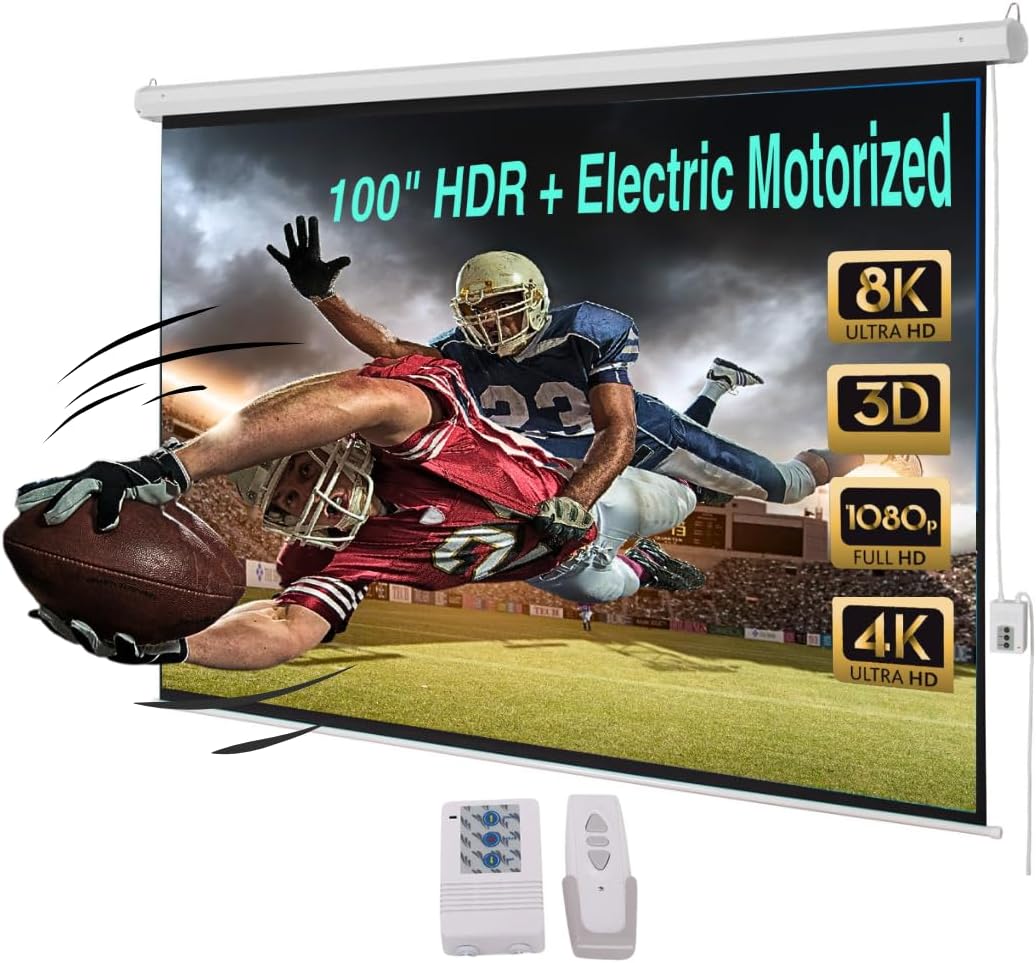 Amazon.com: Kshioe Motorized Projector Screen with Remote Control, No ...