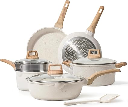 Amazon.com: CAROTE Pots and Pans Set Nonstick, White Granite Induction ...