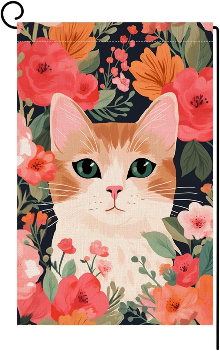 Amazon.com : BLKWHT Spring Cat Garden Flag 12x18 Vertical Double Sided ...