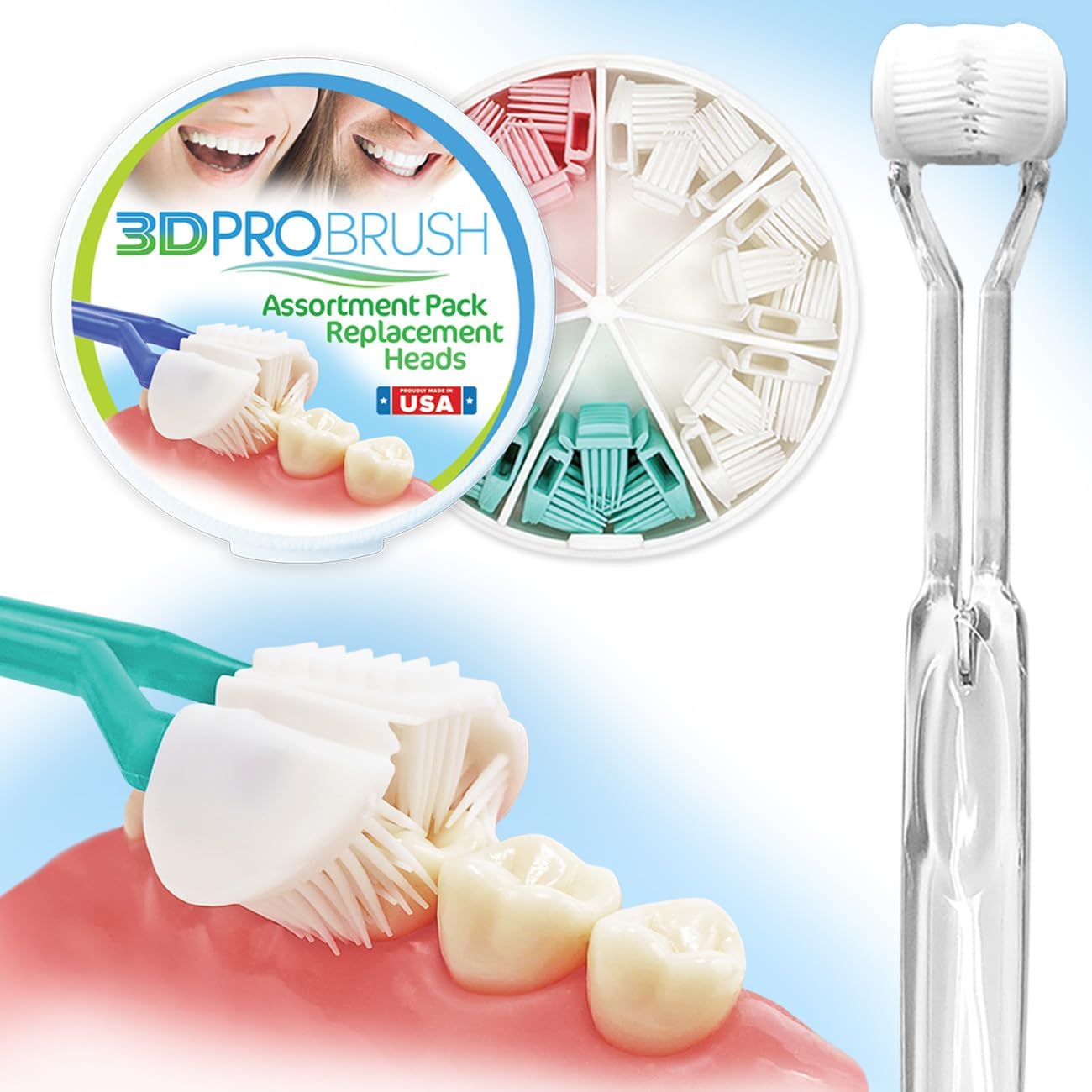 Amazon.com : 3D Pro Brush | 3-Sided Toothbrush + 7-Pack Eco Replacement ...