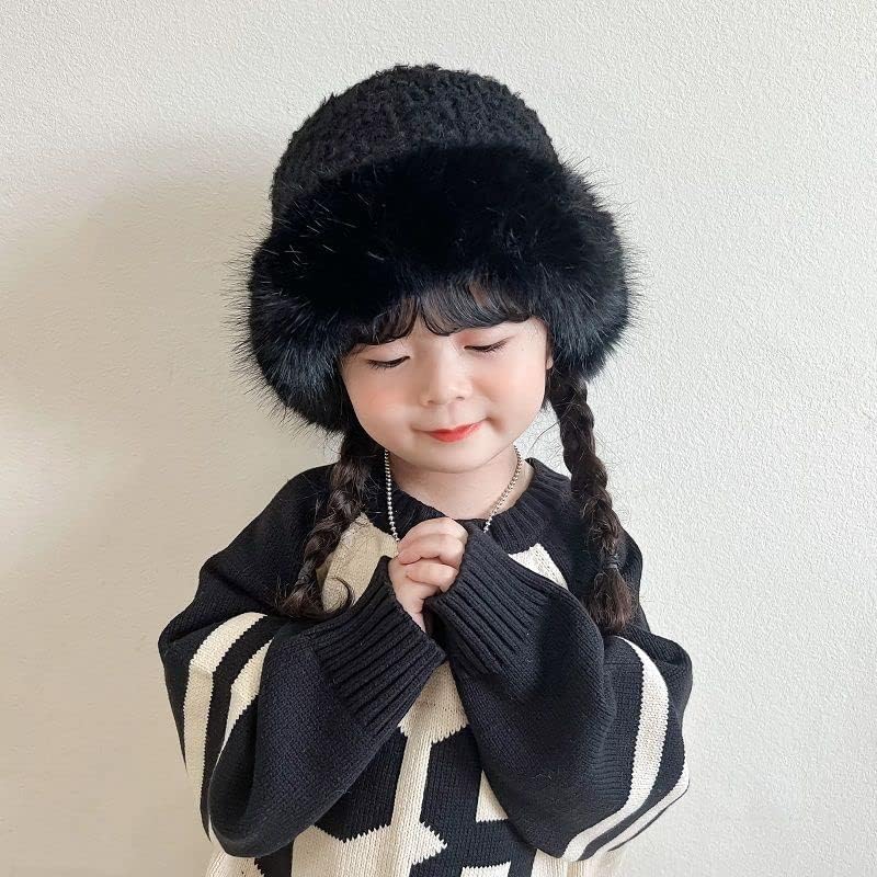 Amazon.com: Girls Cute Fluffy Bucket Hat Winter Warm Faux Fur Beanie ...