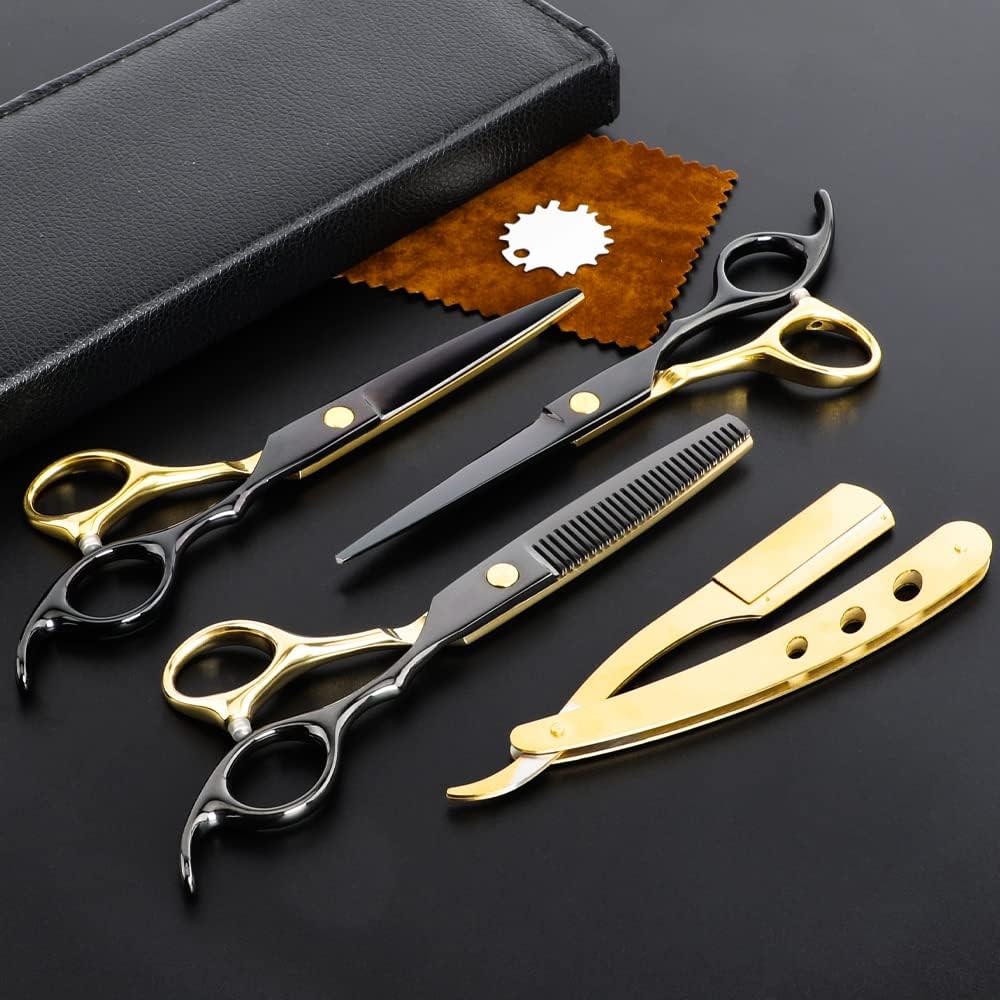 Professional Black Gold Hairdressing Scissors Stainless Steel Barber ...