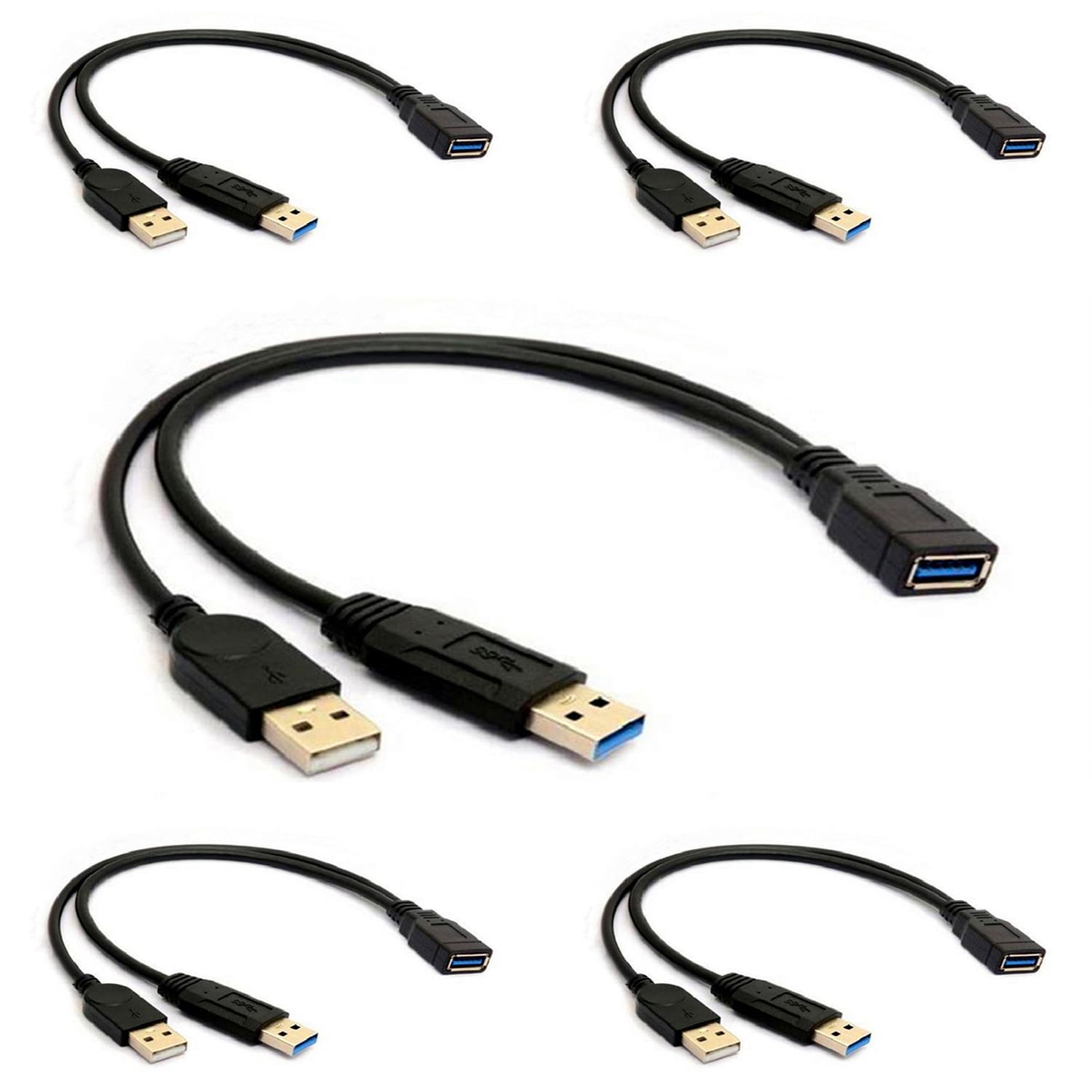 Amazon.com: 5 Pack of ALINNA Black USB 3.0 Female to Dual USB Male ...