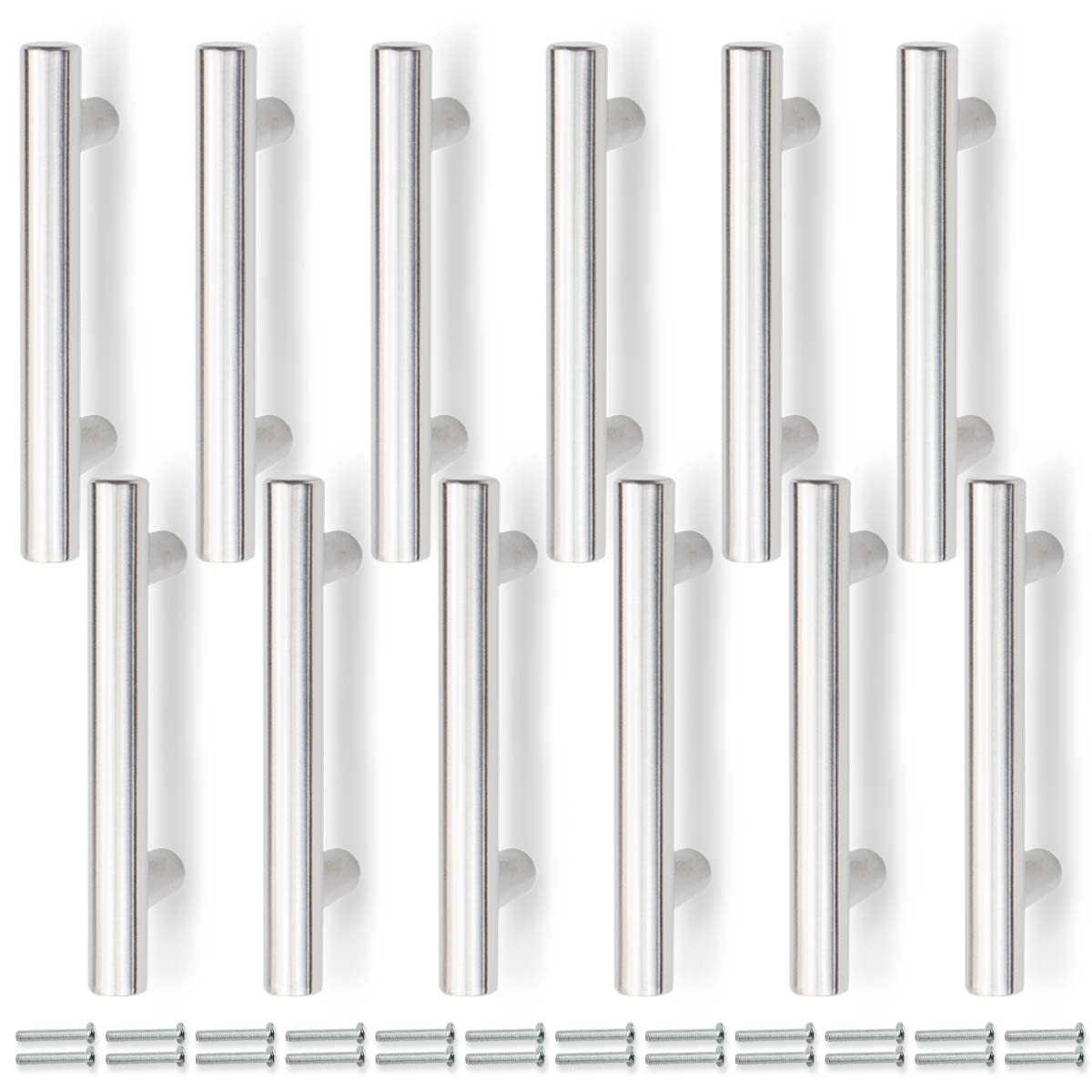 Bwintech 12 Pcs 100MM (64MM Hole Center) Satin Nickel Cabinet Pull ...
