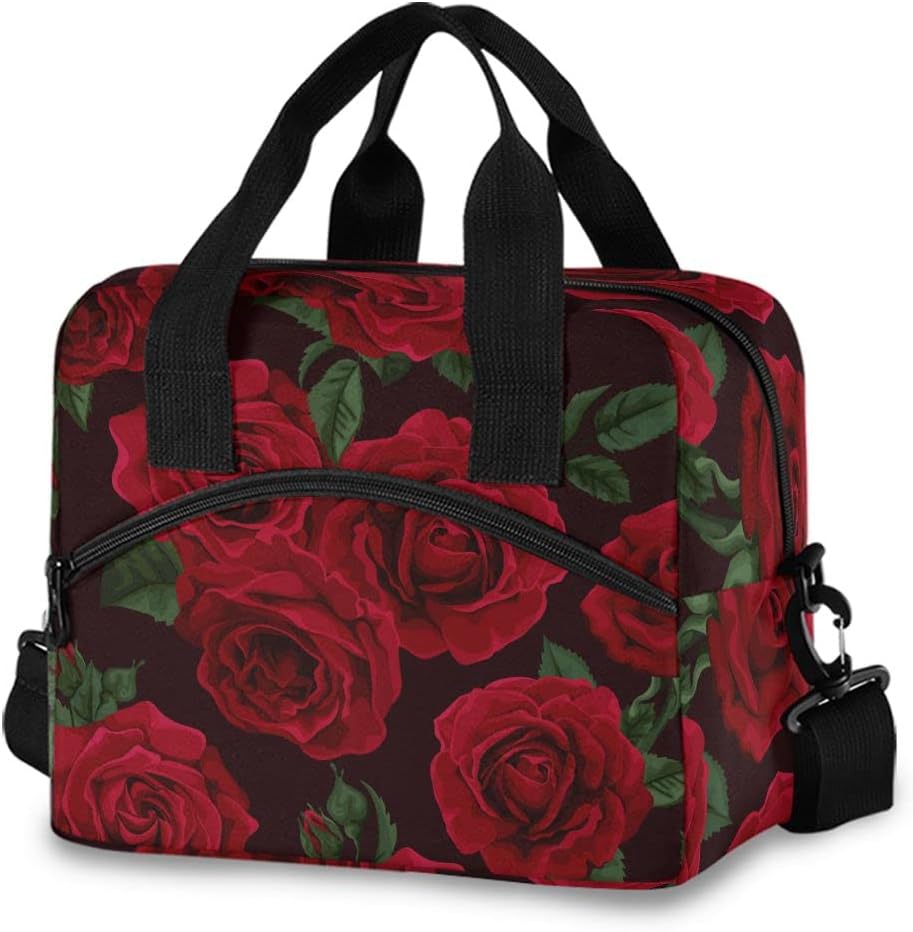 Amazon.com: Insulated Lunch Bag for Women Men Red Rose Flower Floral ...
