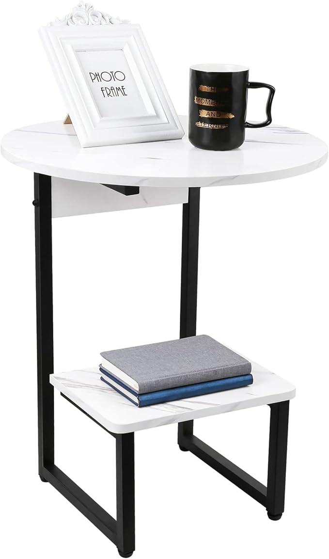 Amazon.com: Round Side Table with White Marble Top, Small End Table for ...
