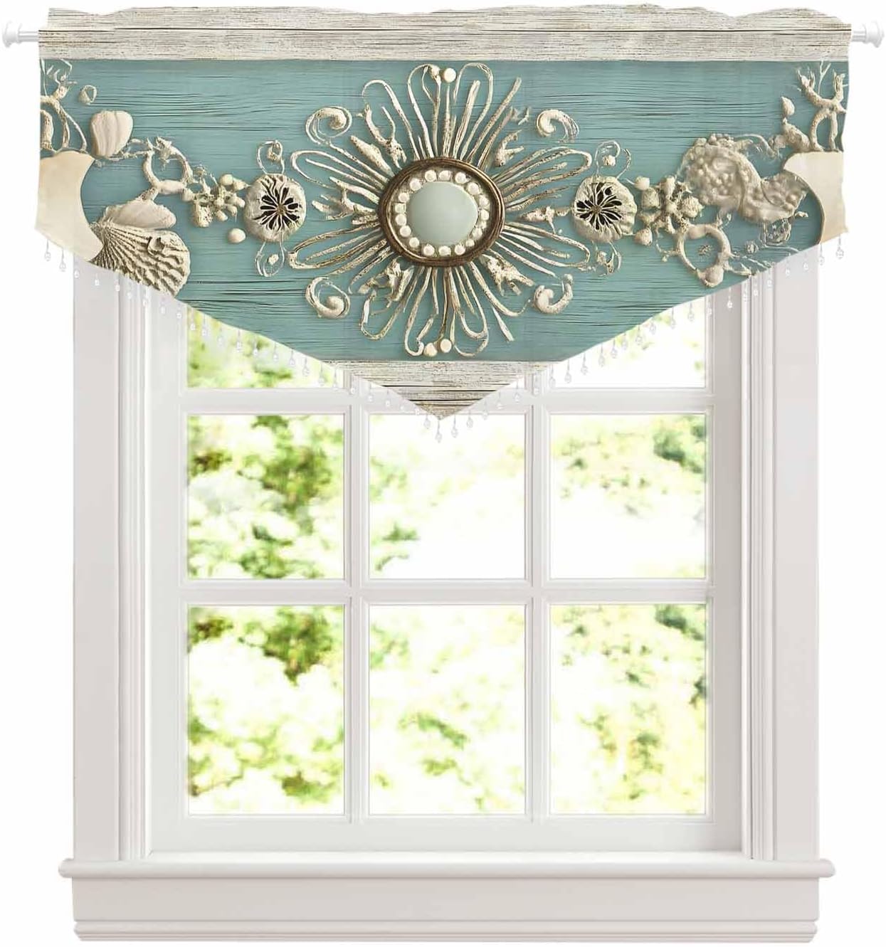 Amazon.com: Qeiwoamlton Sun Decoration Beaded Sheer Valance Curtains ...