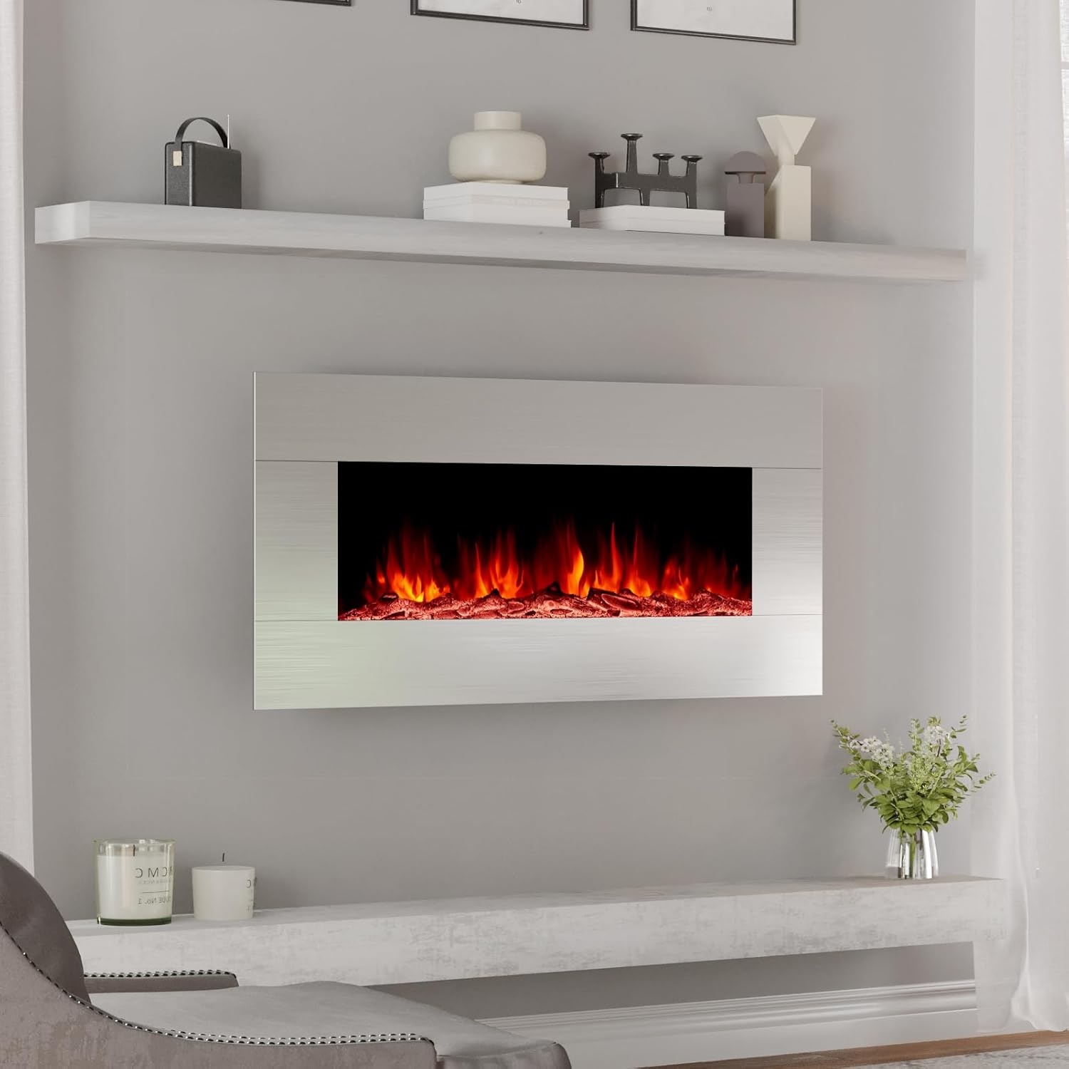 Amazon.com: LUXOAK 40" Wall Mount Electric Fireplace, Stainless Steel ...