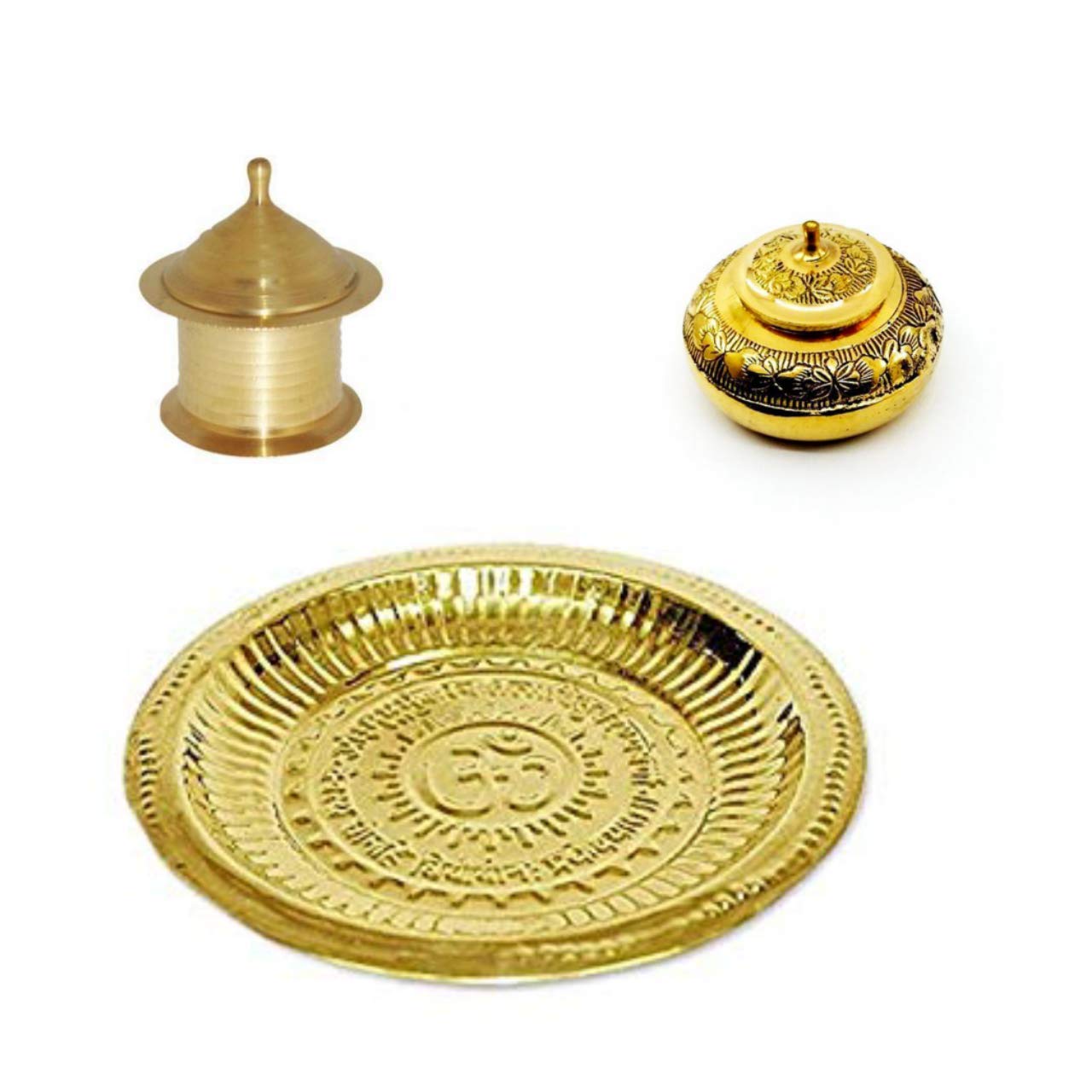 Buy Authentic Handcrafted 2 Brass sindoor Box and Brass 'om' Plate ...