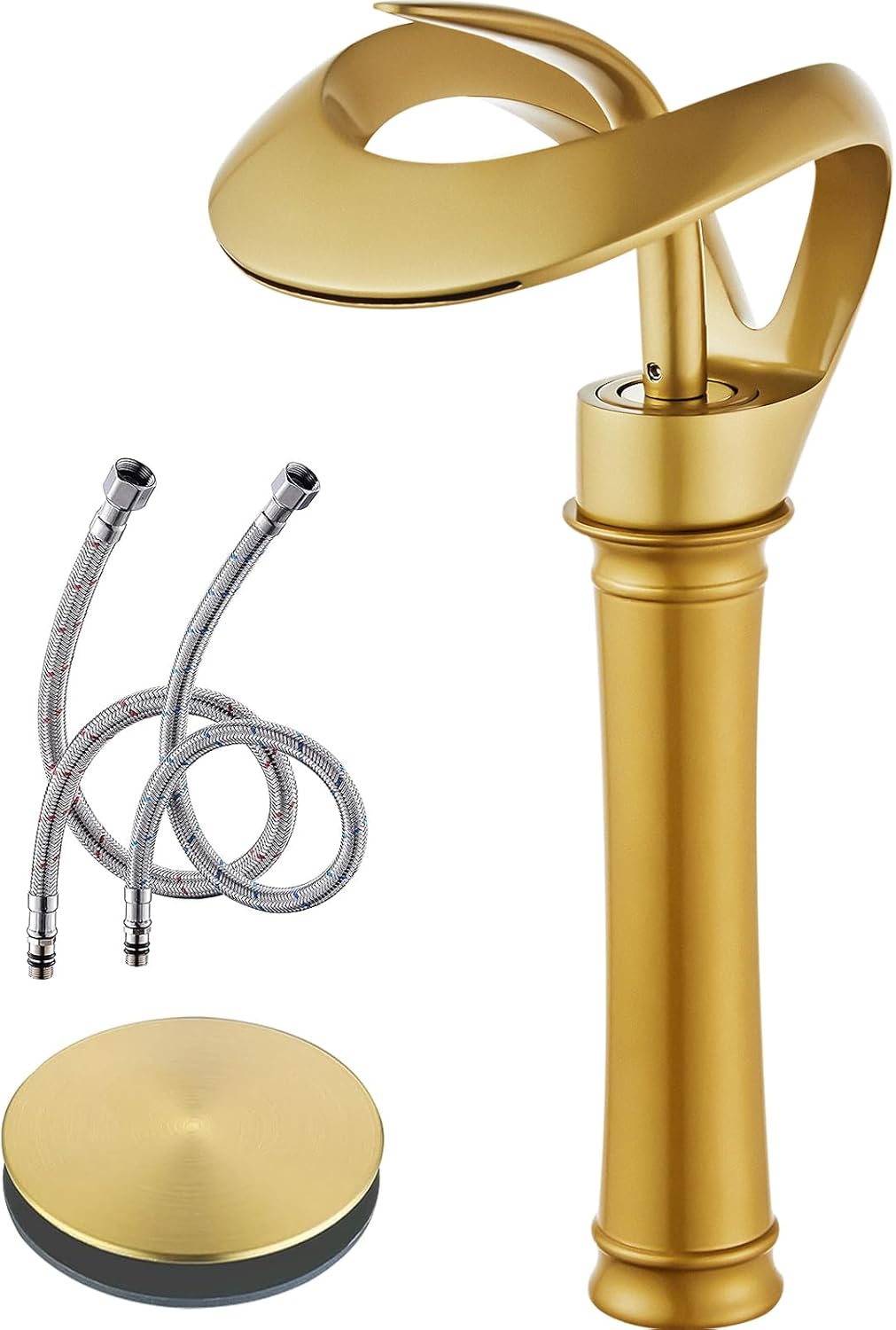 AUU Elegant Tall Waterfall Single Handle 1-Hole Bathroom Vessel Sink ...