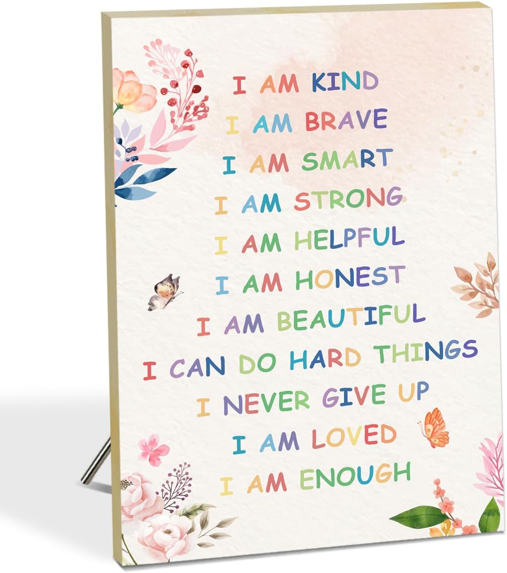 Amazon.com: Wood Plaques Desk Sign, Classroom Wall Art - I Am Kind I Am ...