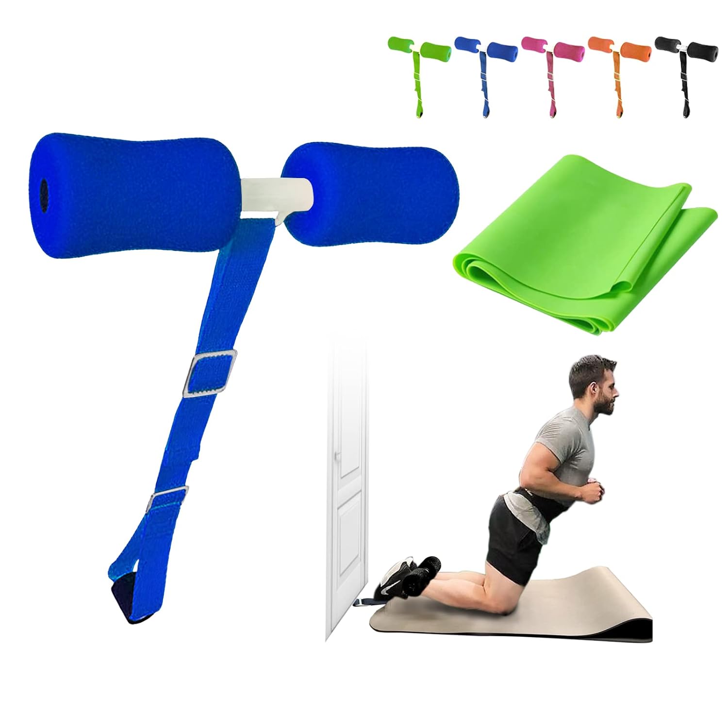 Letdle Blue Nordic Hamstring Curl Strap with Exercise Band,Adjustable ...