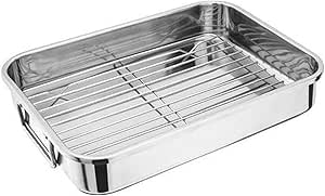 DIOXSTAR Stainless Steel Roasting Tray, Rectangular Roasting Pan with ...
