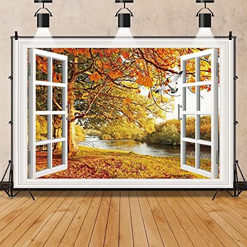 Amazon.com : Yeele 6x4ft Fall Window Backdrop Autumn Maple Leaf Nature ...