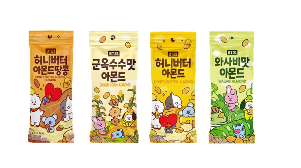 Amazon.co.jp: BTS BT21 アーモンド4種セット 各30g (ハニーバターピーナッツ/ハニーバターアーモンド/わさび味アーモンド/とうもろこし 味アーモンド) : 食品・飲料・お酒