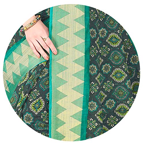 Buy SOURBH Women's Cotton Blend Digital Butta Printed Saree with Blouse ...