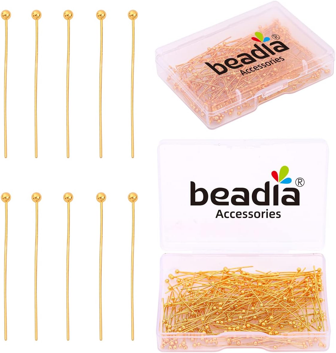 Amazon.com: BEADIA 18K Gold Plated Ball Head Pins Non Tarnish 30mm ...