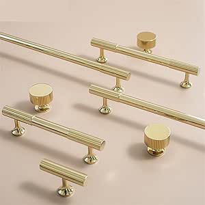Amazon.com: AOKLEY Bright Gold Vertical Lines Solid Brass Drawer Knobs ...