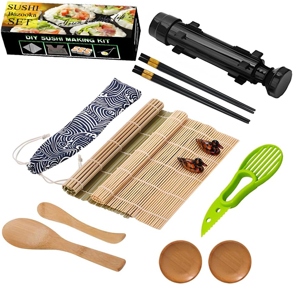 Sushi Making Kit 13 Pcs Set for Beginners and Experts - Includes Bamboo ...