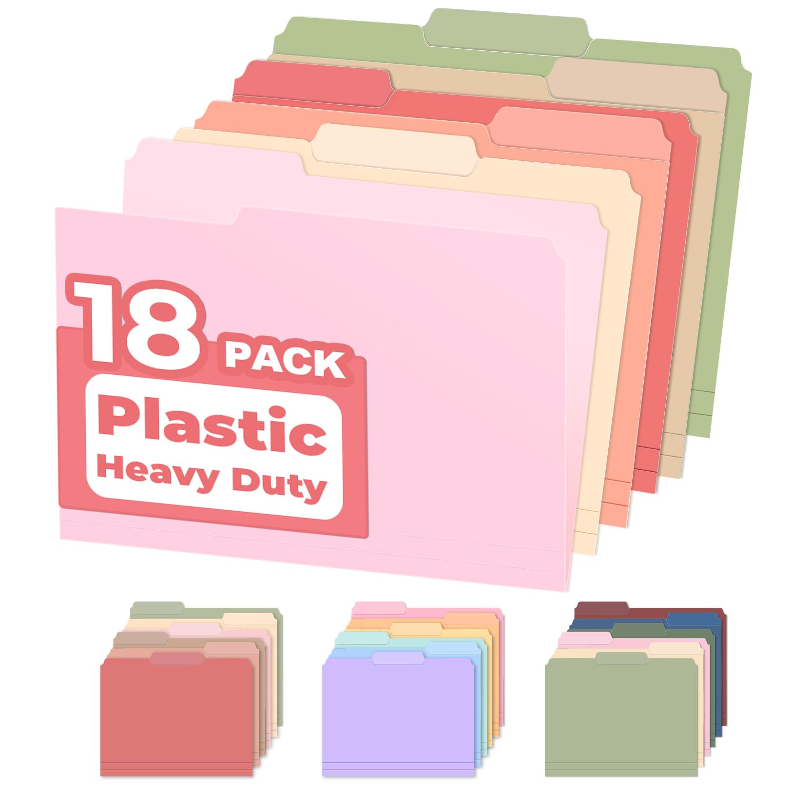 Amazon.com : Sooez 18 Pack Plastic File Folders, Heavy Duty Letter Size ...