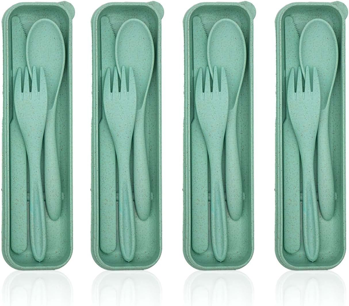 EcoGreen® - 4 Sets de Cubiertos fabricados de paja de trigo, incluye ...
