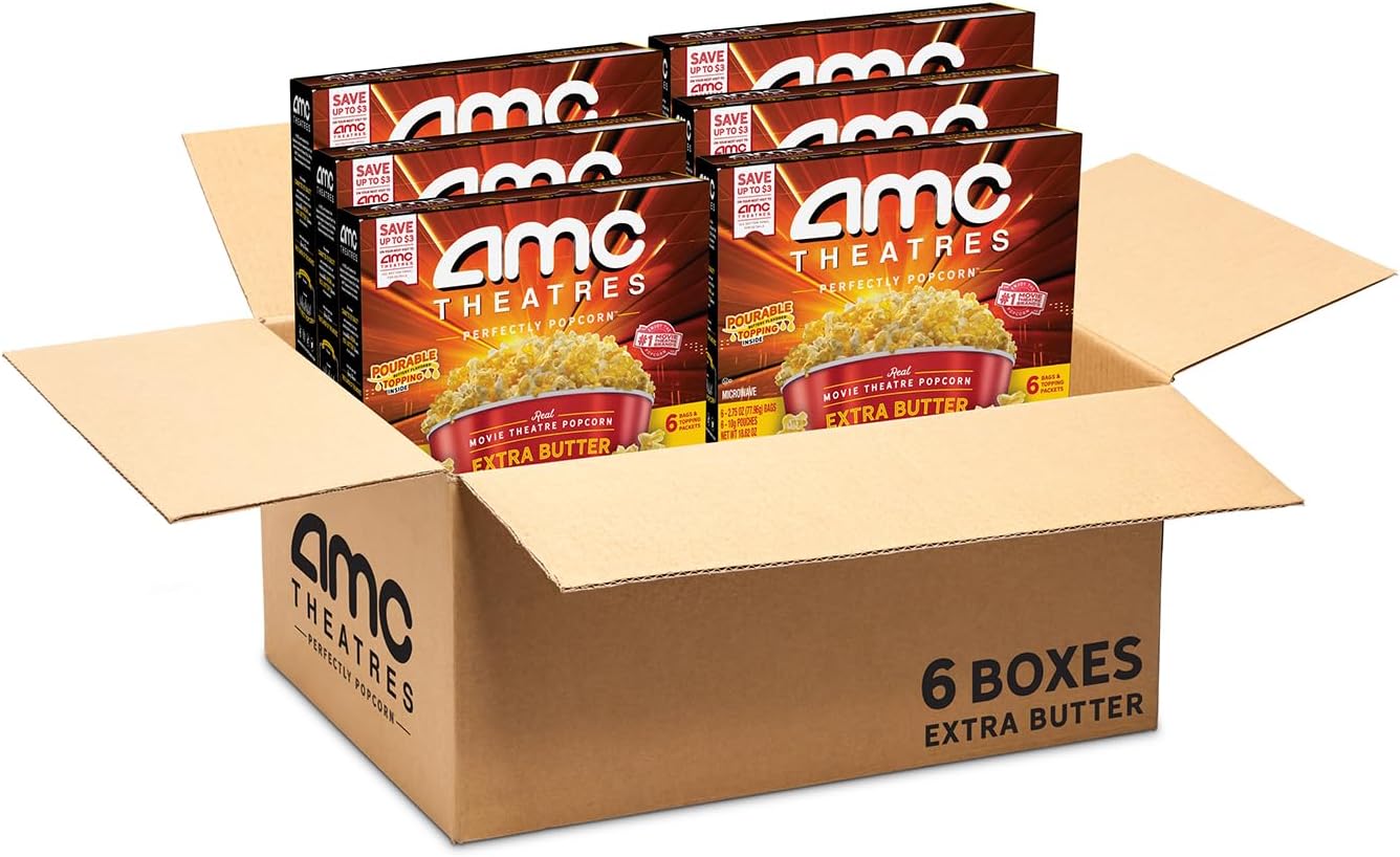 Amazon.com: AMC Theatres Microwave Popcorn, Extra Butter, 2.75 oz (6 ...